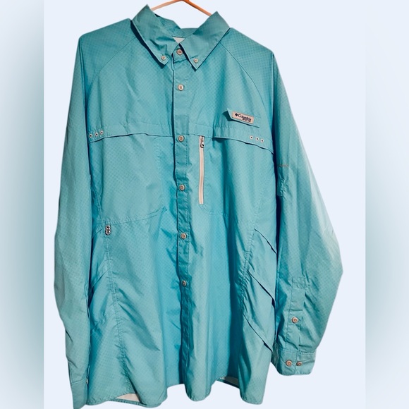 Columbia | Shirts | Columbia Teal Buttonup Pfg Fishing Button Down ...